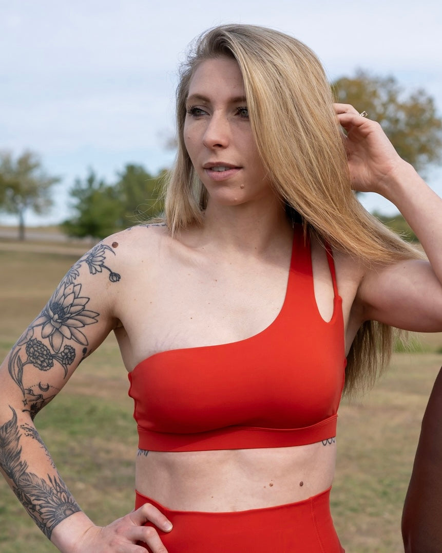 One Shoulder Sports Bra Cherry Red